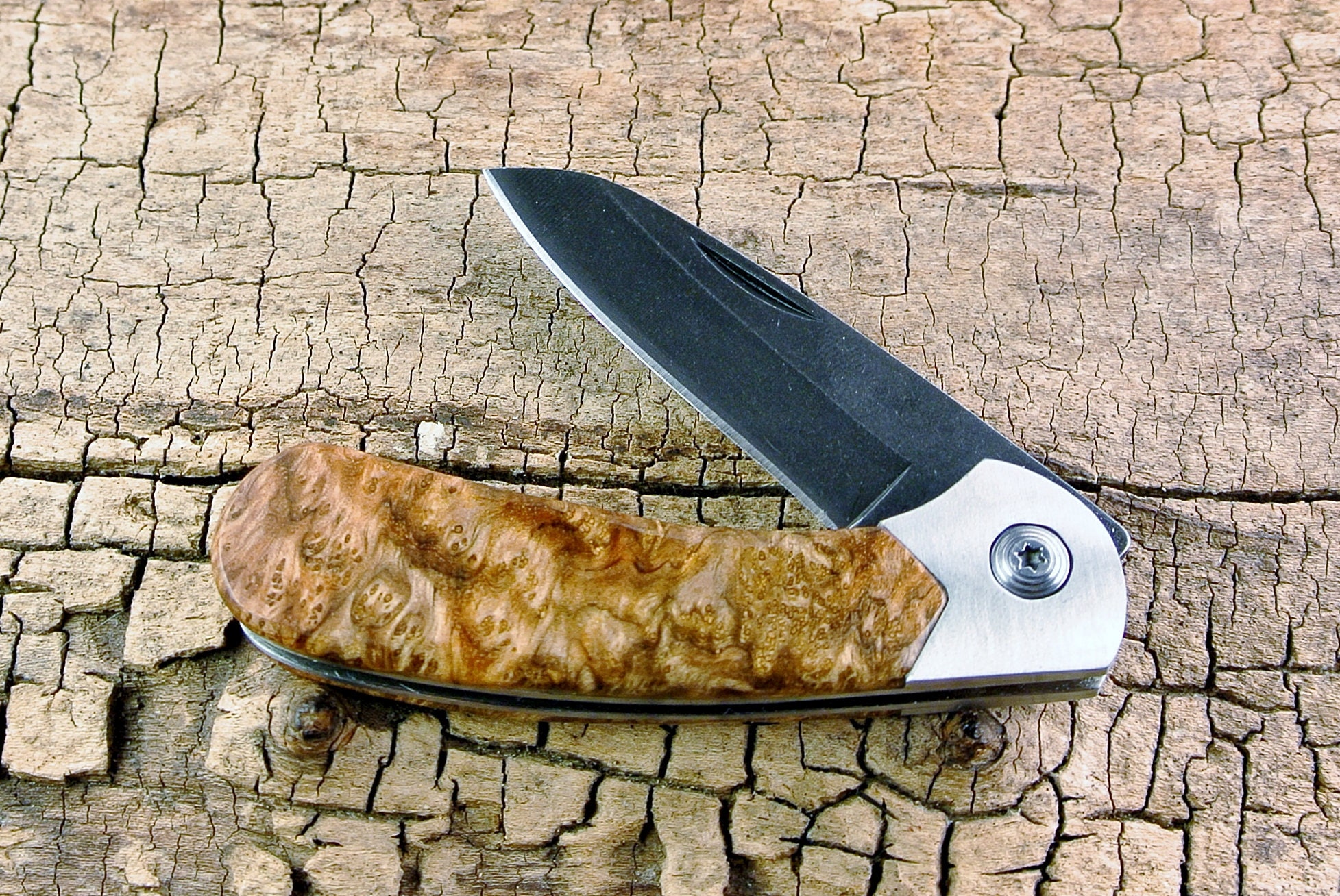 Pocket Knife with Wood Handle - Satinwood Burl Wooden Handle - Wood ...