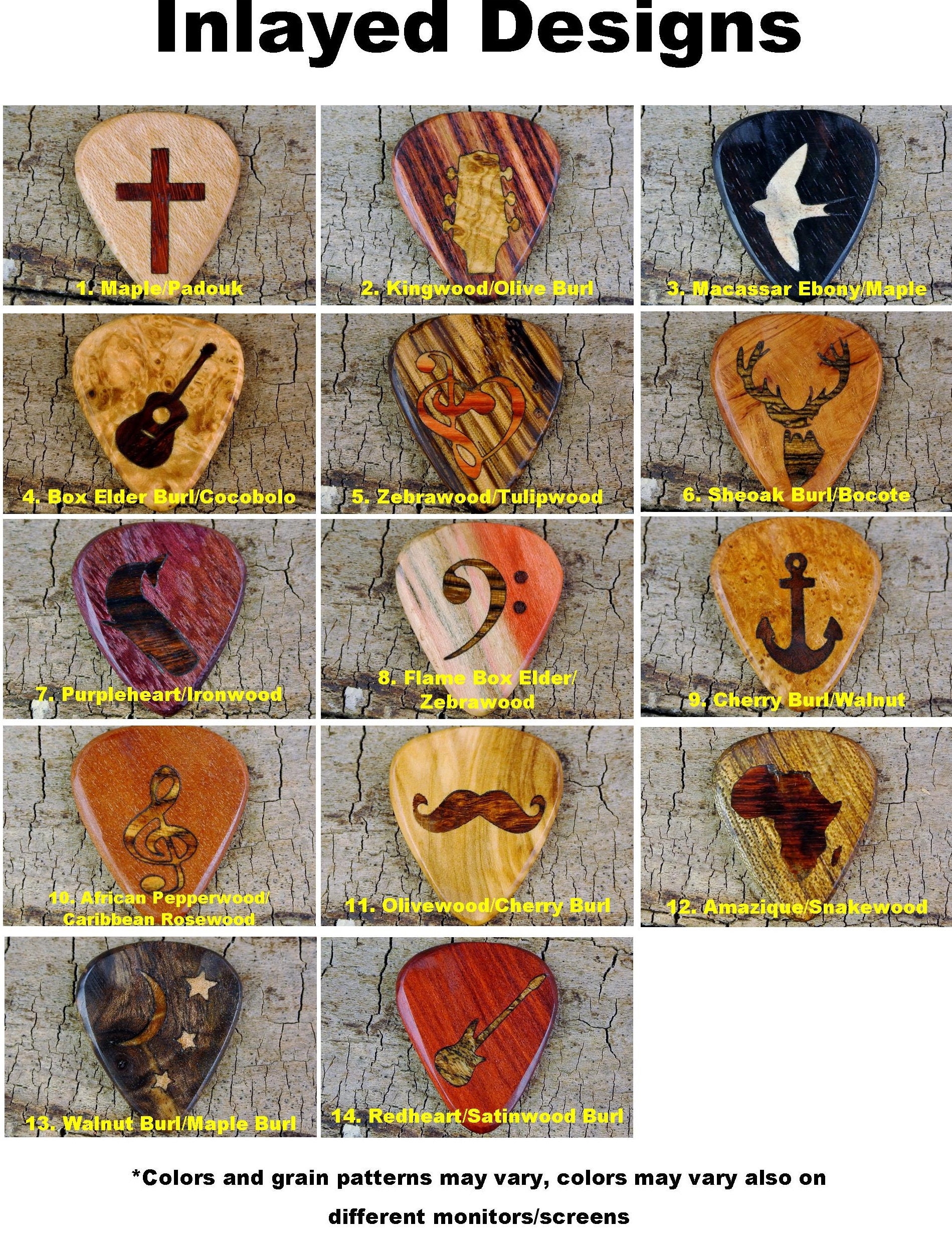 ONE Wood Guitar Pick with Inlay Design - Inlay Designs - Inlay on ONE ...
