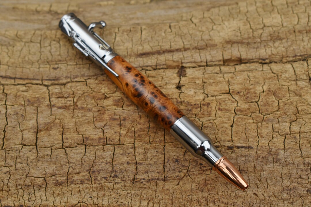 Rare Wood Bolt Action Pen - Juniper Burl - Wood Carving - Chrome Bolt ...