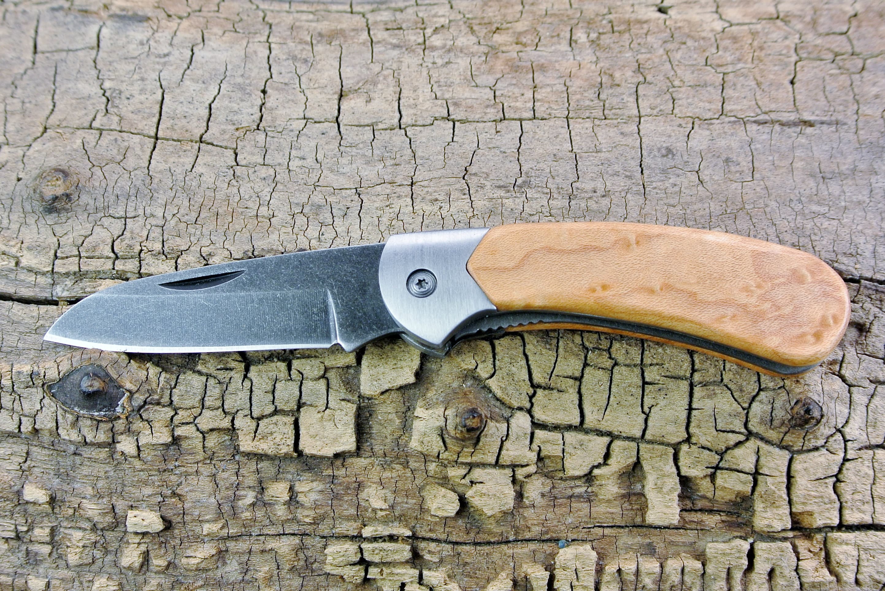 Pocket Knife with Wood Handle - Bird's Eye Maple Wooden Handle - Wood ...