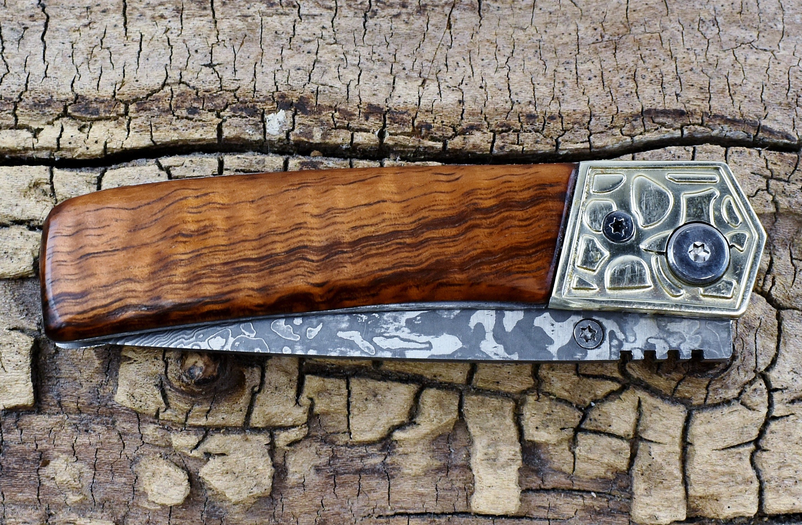 Pocket Knife with Wood Handle - Curly Koa - Wooden Handle with Damascus ...