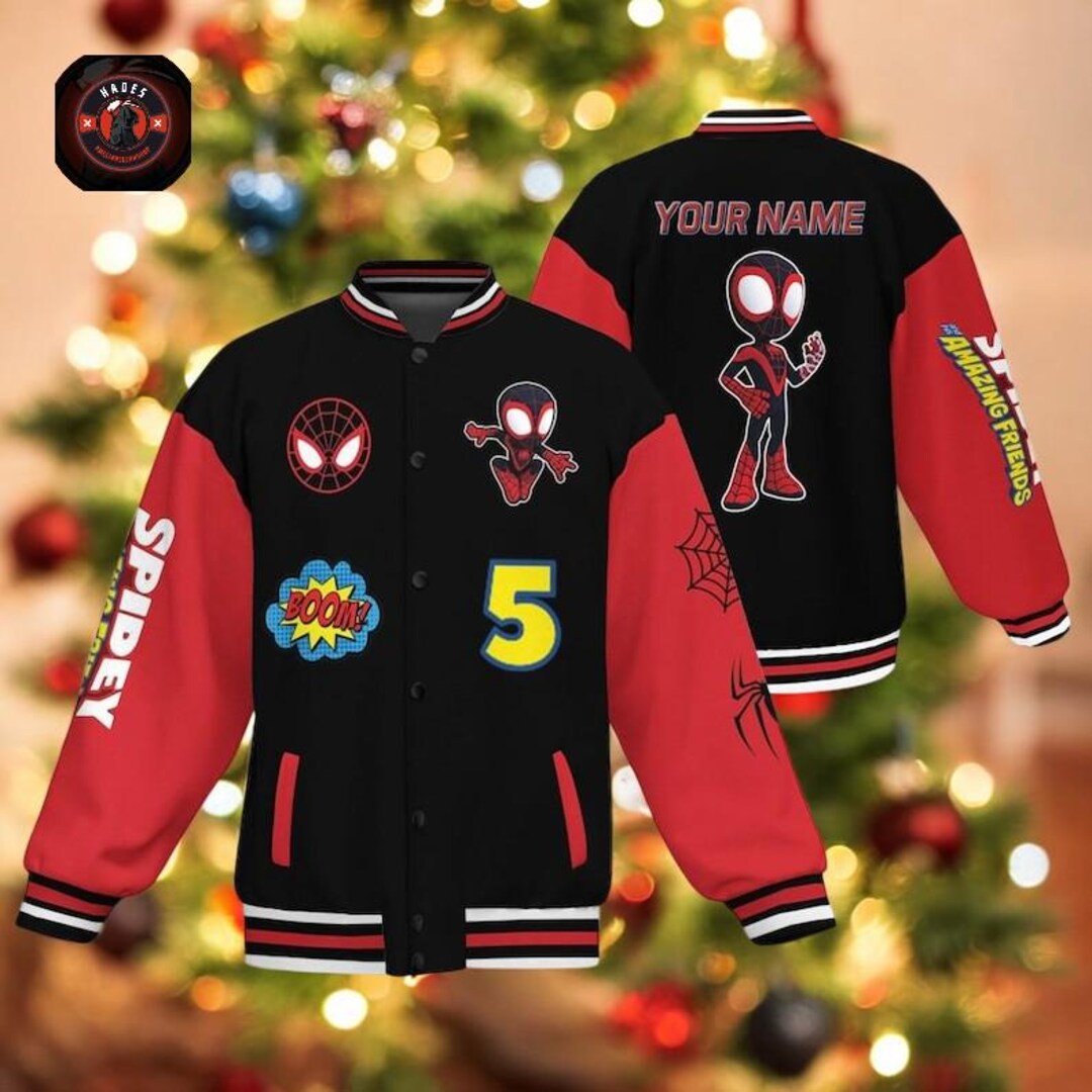 Custom Spidey & His Amazing Friends Varsity Jacket Black, Personalized ...