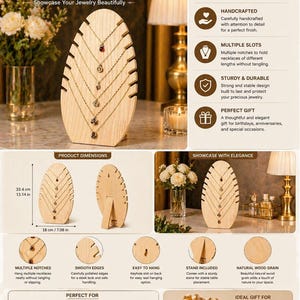 Natural Wood Jewelry Display Rack, Necklace Organizer Stand, Earring ...