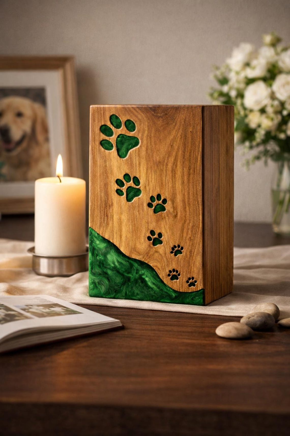 Paw Print Pet Urn | Rosewood & Resin, Memorial Keepsake - Etsy