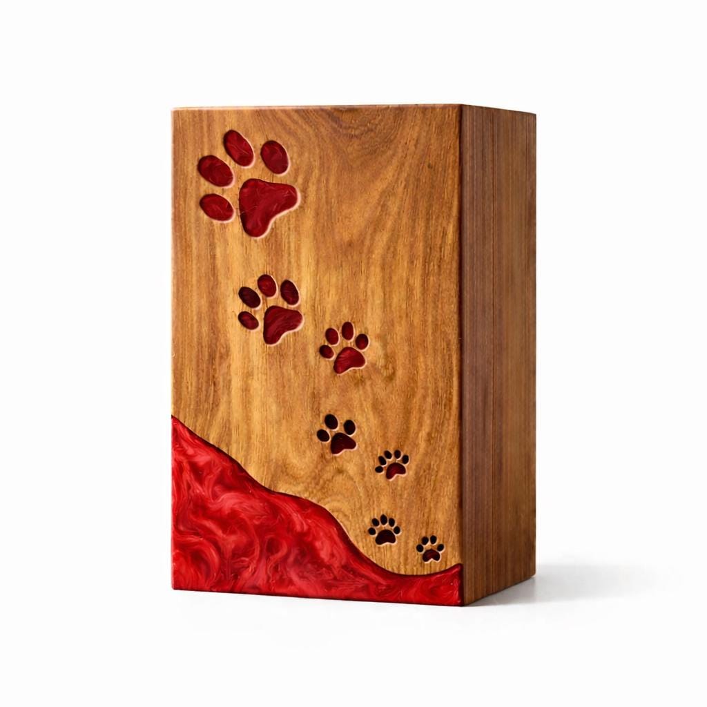 Handcrafted Wooden Pet Urn Box With Paw Print Design | Memorial Ashes ...