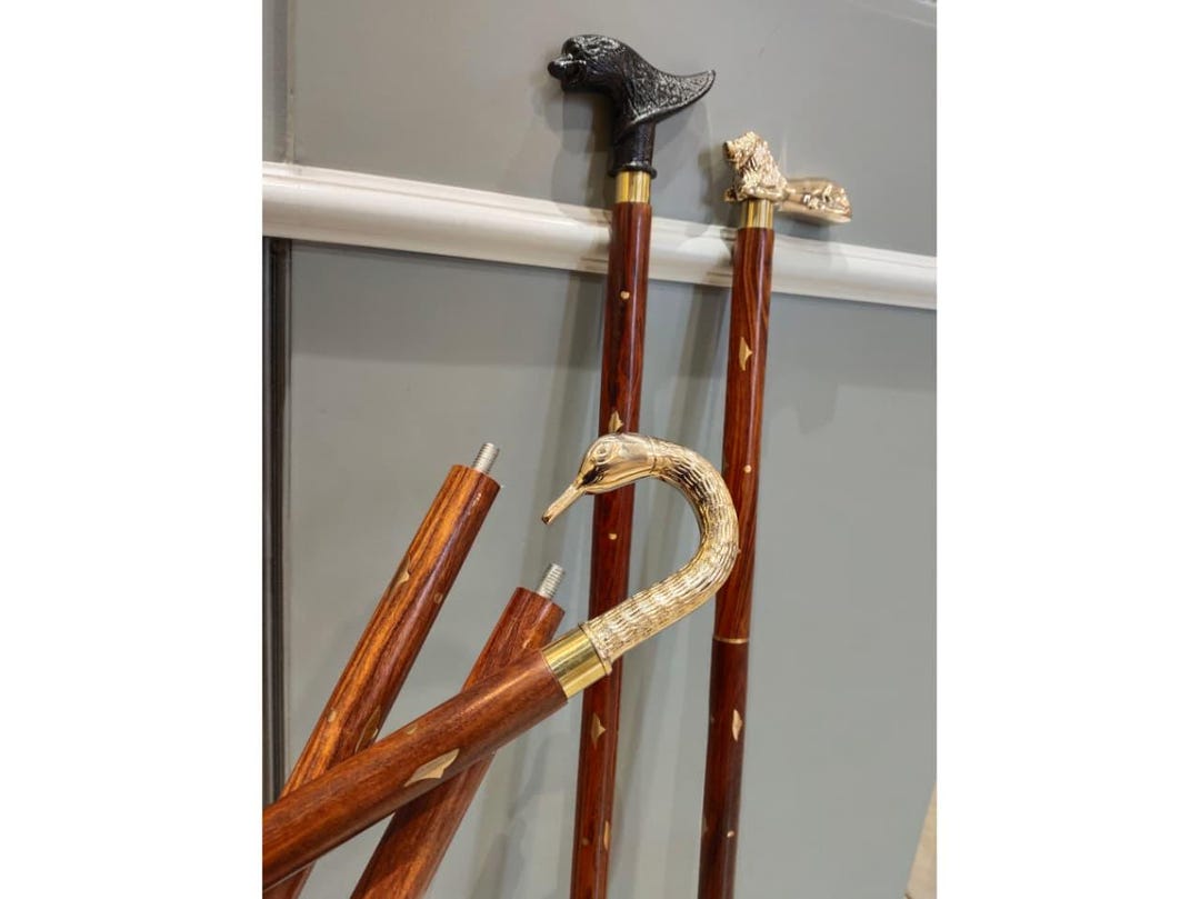 Handmade Animal Head Walking Cane Solid Brass Handle Wooden Stick ...