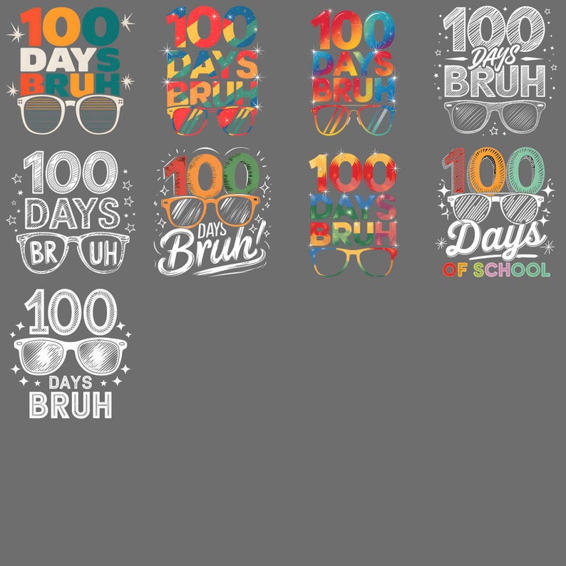 100 Days of School Bruh PNG – Funny 100th Day Sunglasses Boys Clipart ...