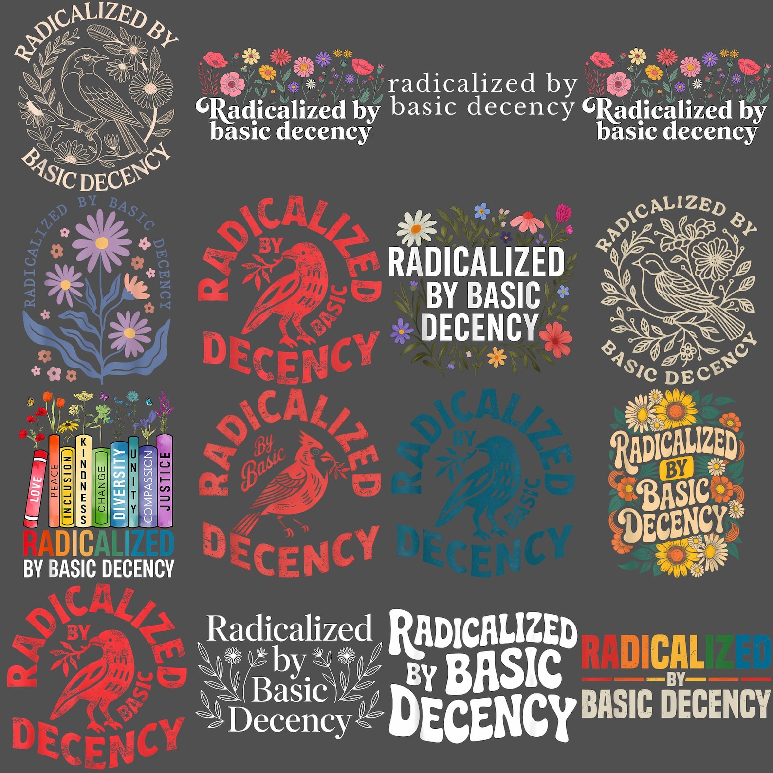 Radicalized by Basic Decency PNG Funny Quote Retro Clipart, Sublimation ...