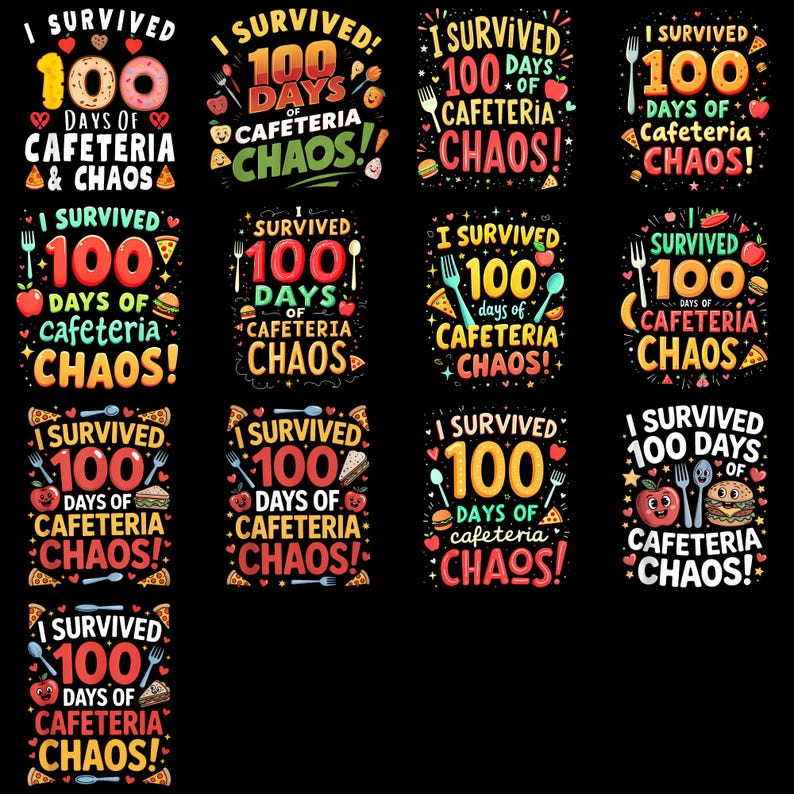 I Survived 100 Days of School PNG – Funny Cafeteria Chaos Clipart ...