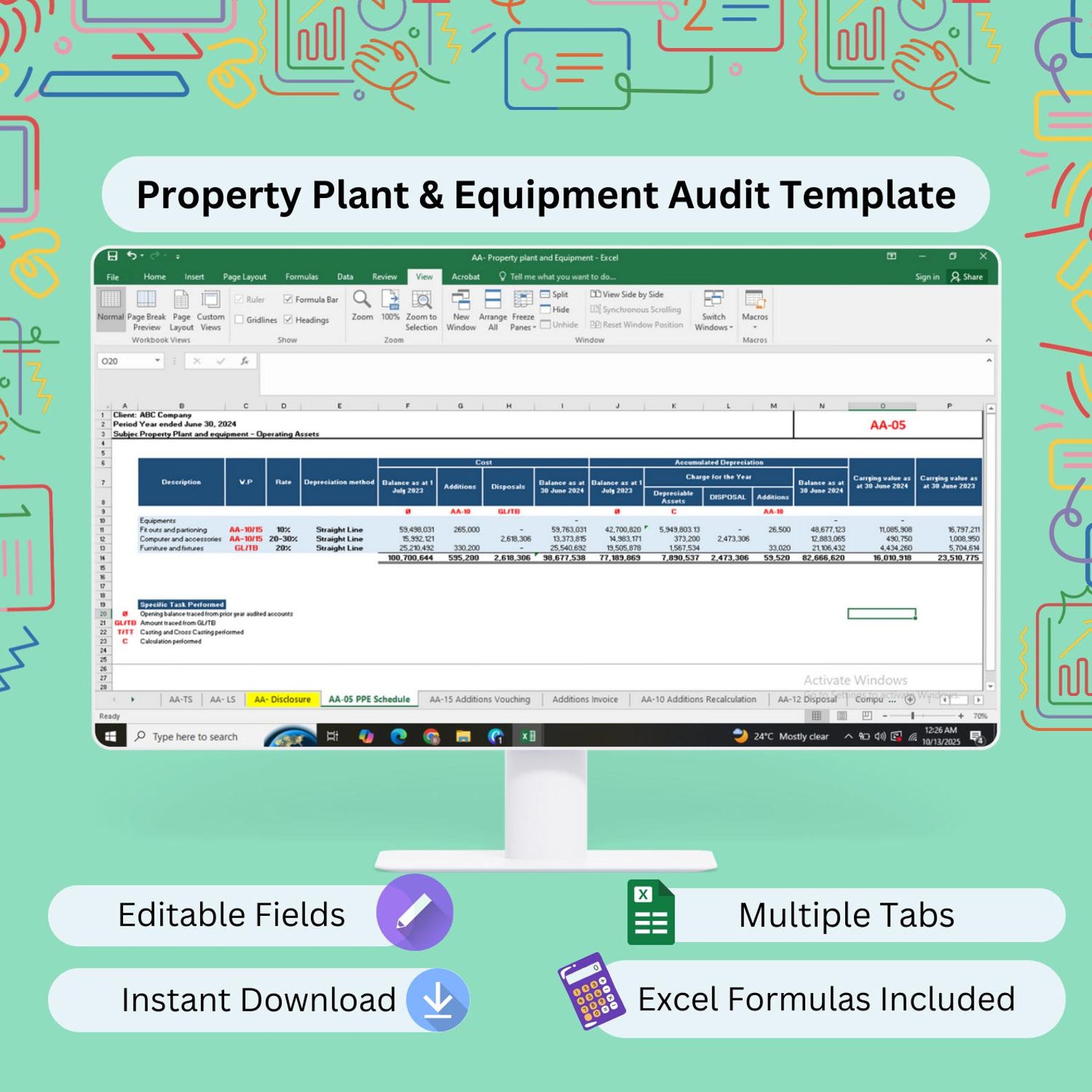 Fixed Asset Audit Template, Accounting Depreciation Spreadsheet, Asset ...