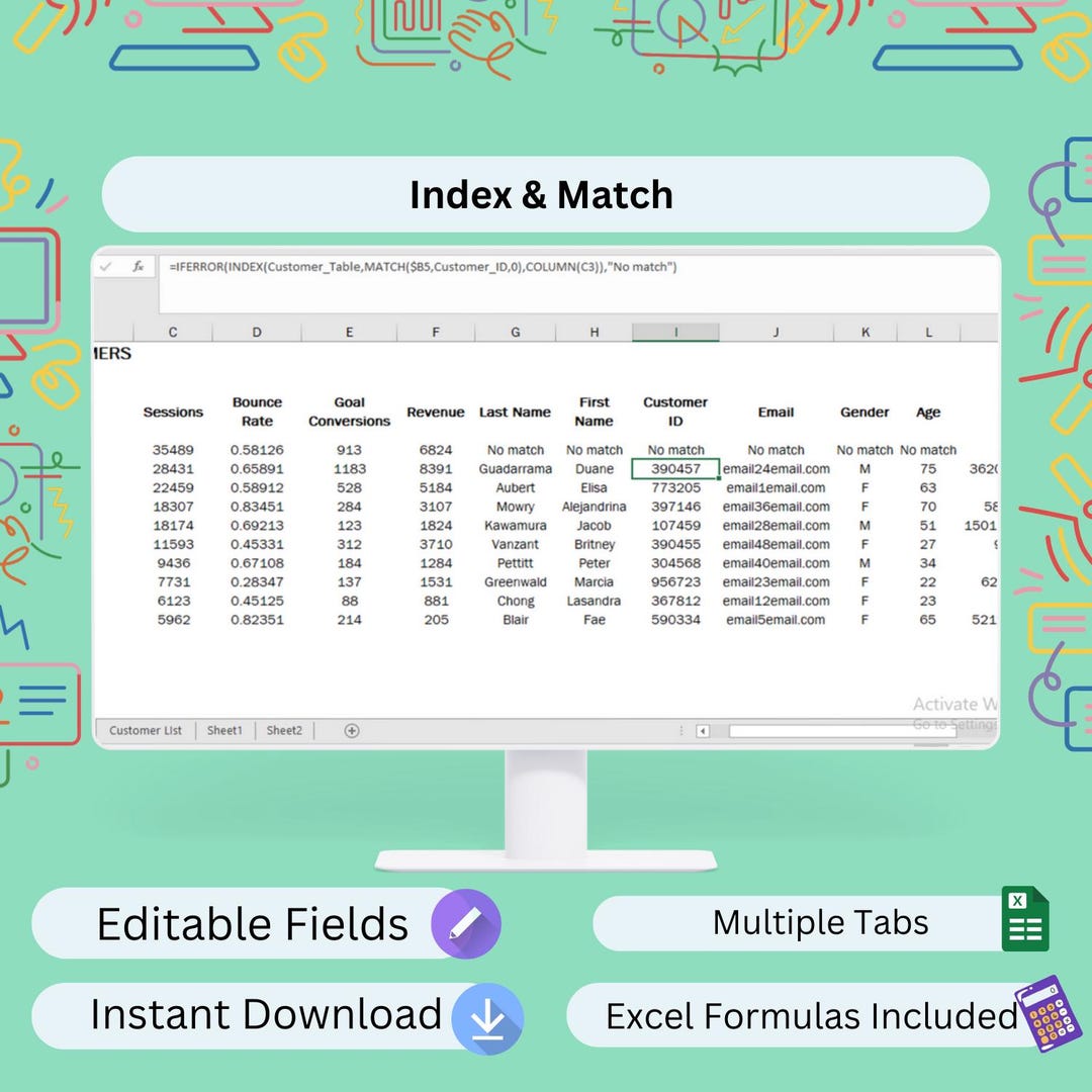 Index & Match Excel Shortcut Cheat Sheet - Etsy