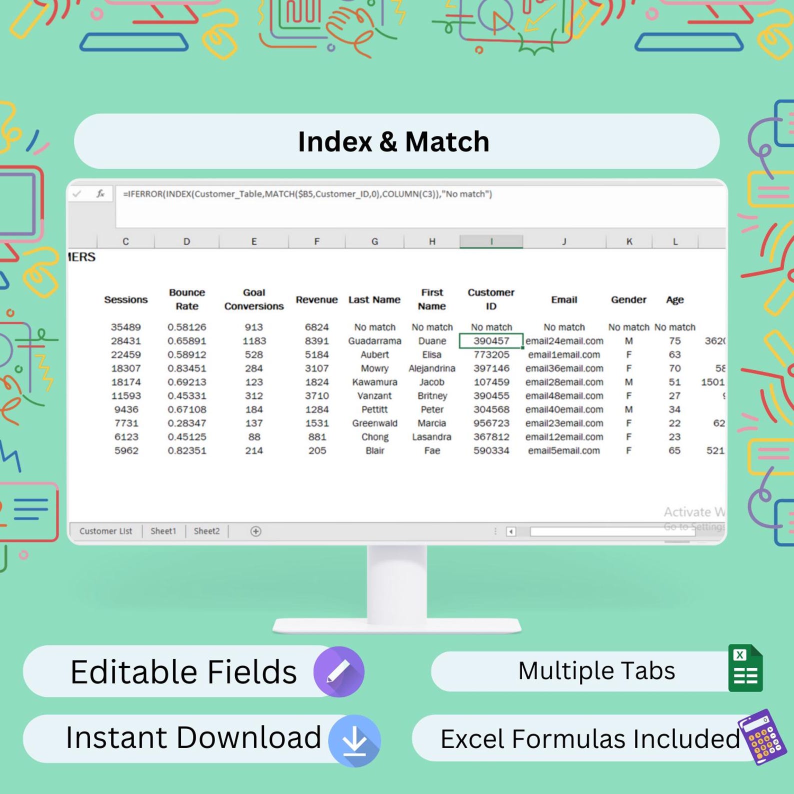 Index & Match Excel Shortcut Cheat Sheet - Etsy