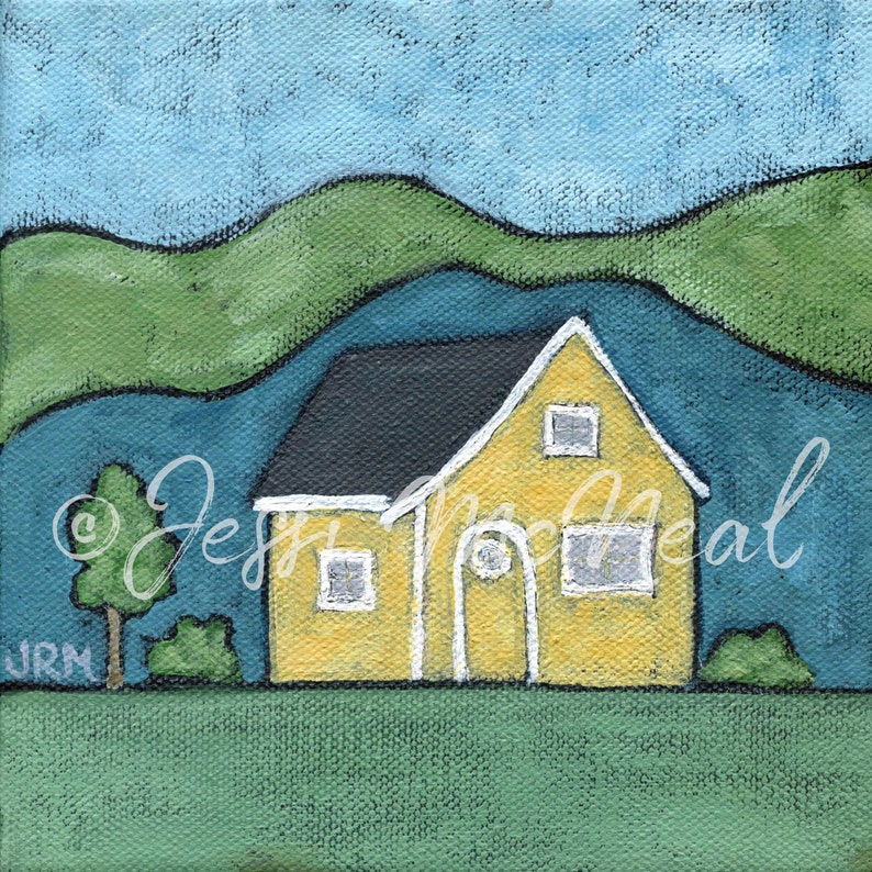 Yellow House Art Print Farmhouse Decor Cottage Painting - Etsy