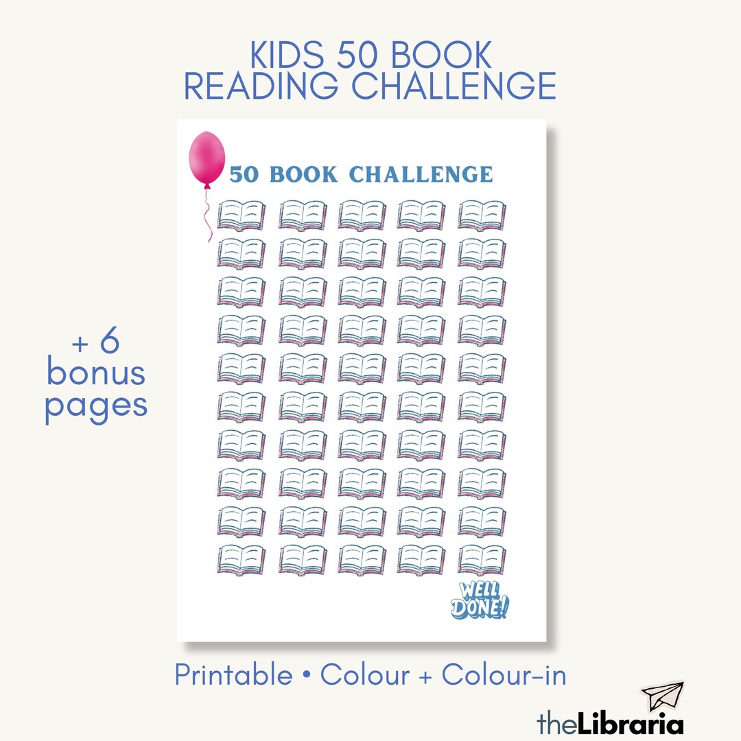 Kids 50 Book Reading Challenge Printable | Fun Reading Tracker, Colour ...