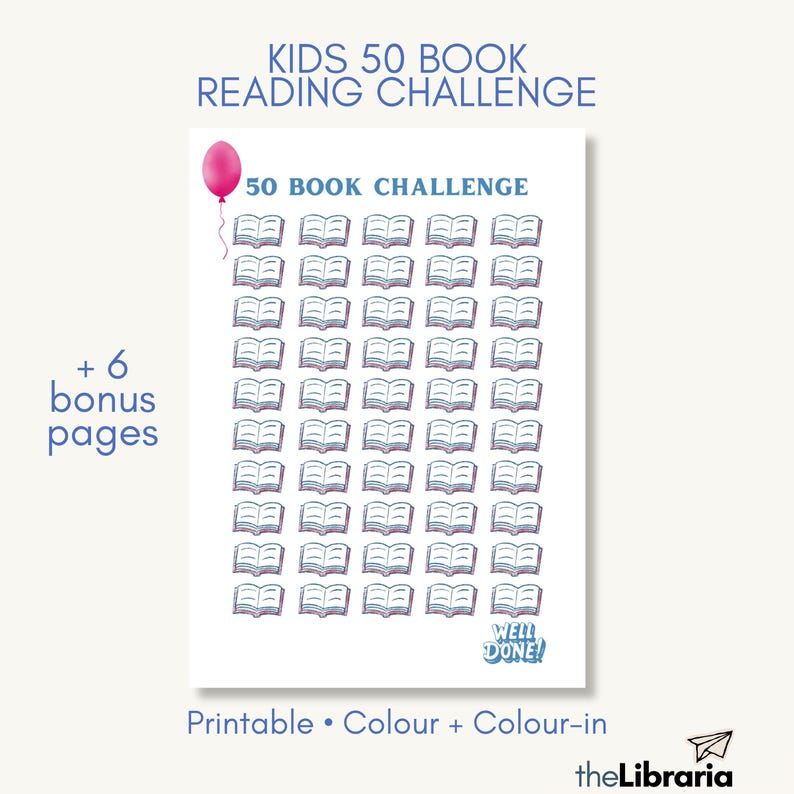 Kids 50 Book Reading Challenge Printable | Fun Reading Tracker, Colour ...