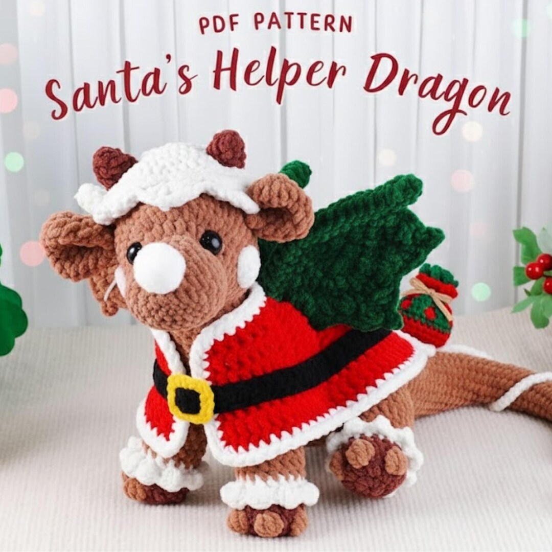 Santa's Helper Dragon Crochet PDF Pattern - Festive Christmas Amigurumi ...