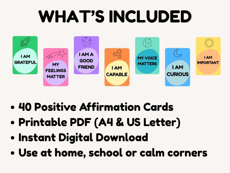 Printable Affirmation Cards for Kids | Space Themed | Positive Self ...