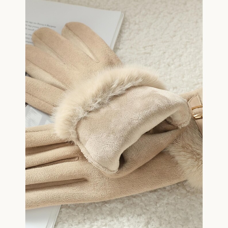 Soft Winter Fleece Glove With Fur Trim Winter Warm - Etsy