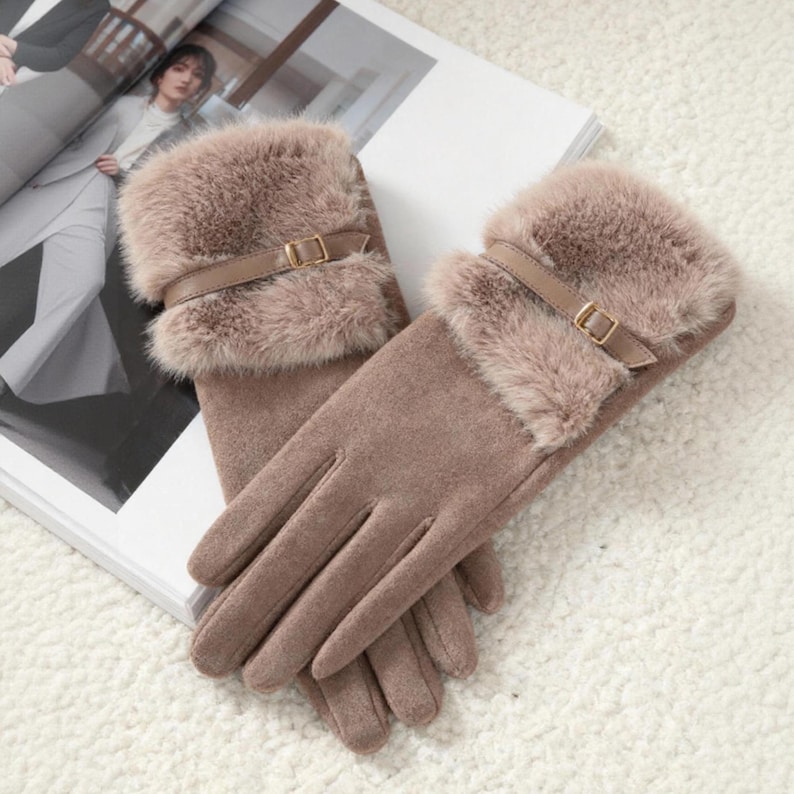 Soft Winter Fleece Glove With Fur Trim Winter Warm - Etsy