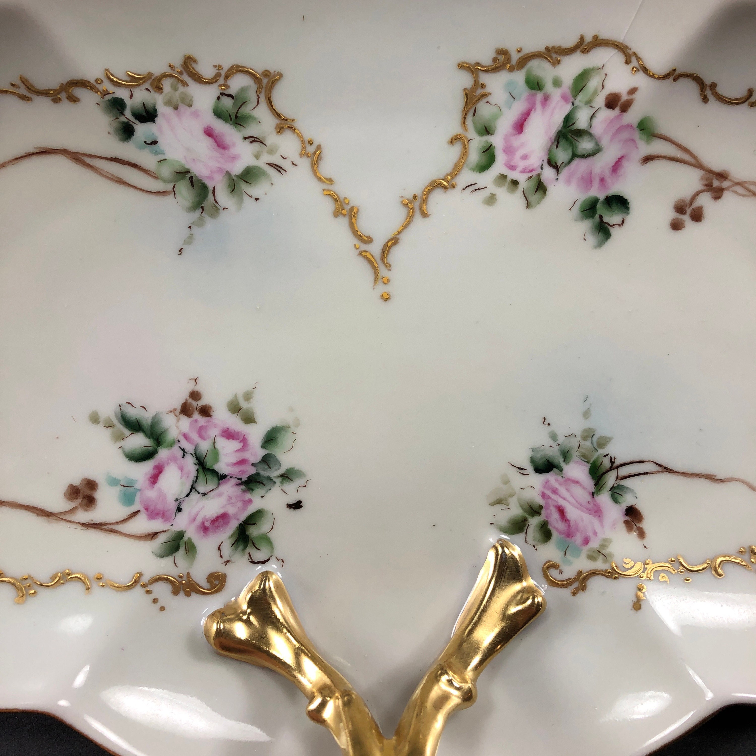 Vintage Limoges W.G. & Co. France Gold Trim Pink Rose Serving Dish ...