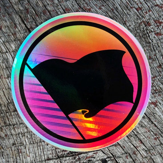 80s Vaporwave Retro Black Anarchy Flag Iridescent Foil Sticker - Etsy