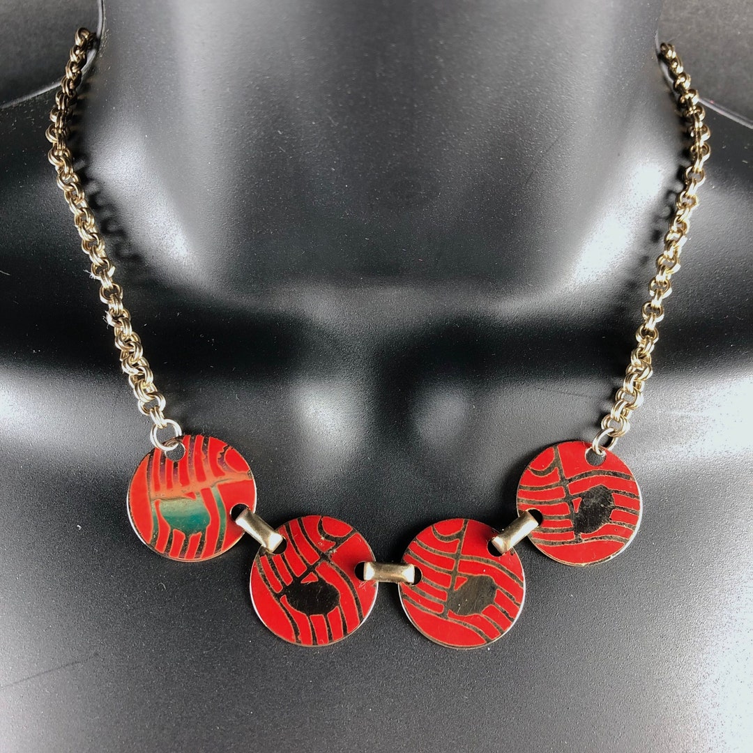 Vintage Music Note Choker Red Gold Color Necklace 80s 90s Punk ...