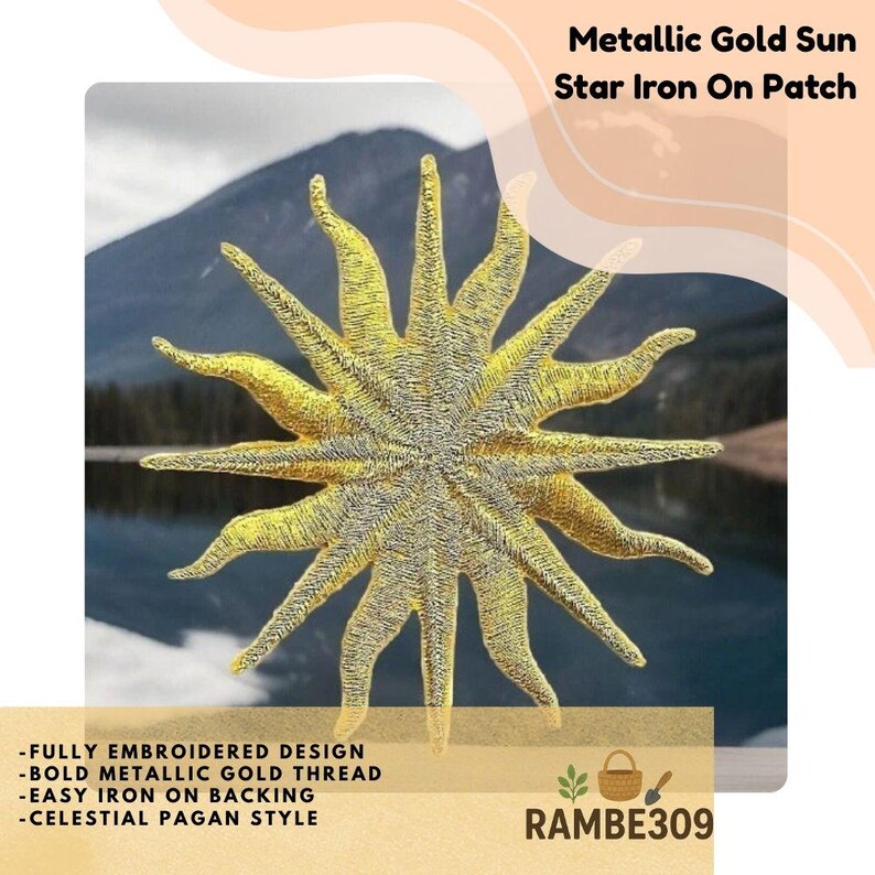 2.75" Metallic Gold Sun Star Iron on Patch, Pagan Astrology Embroidery ...