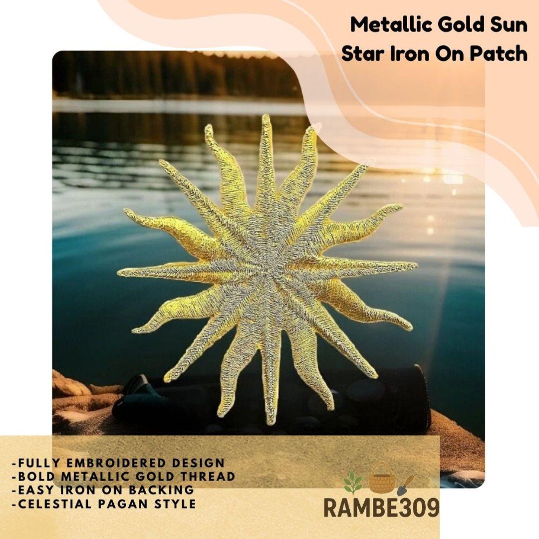 2.75" Metallic Gold Sun Star Iron on Patch, Pagan Astrology Embroidery ...