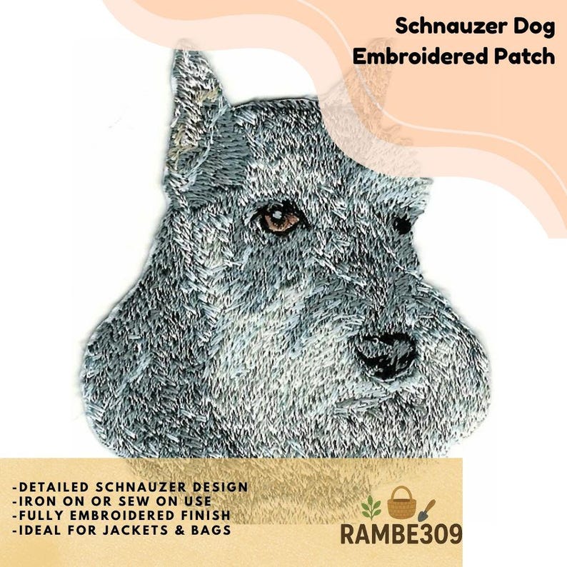 2.75" Embroidered Schnauzer Dog Patch, Gray Iron on Sew on Applique - Etsy