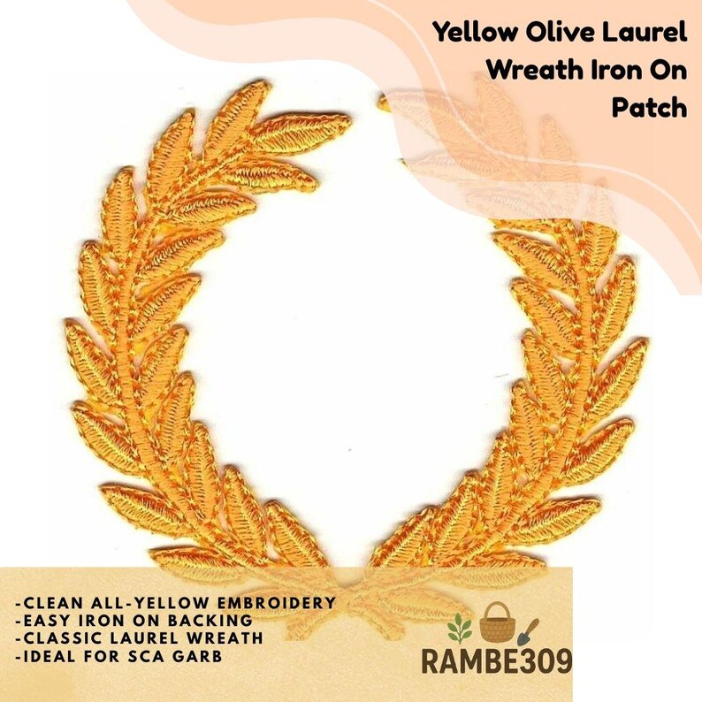 3" Yellow Olive Laurel Wreath Iron on Patch, SCA Embroidered Emblem - Etsy