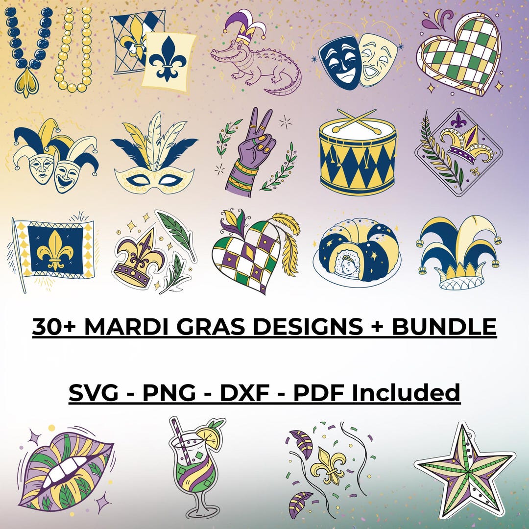 Mardi Gras SVG Clipart Bundle | Carnival Masks, Fleur De Lis (34 ...