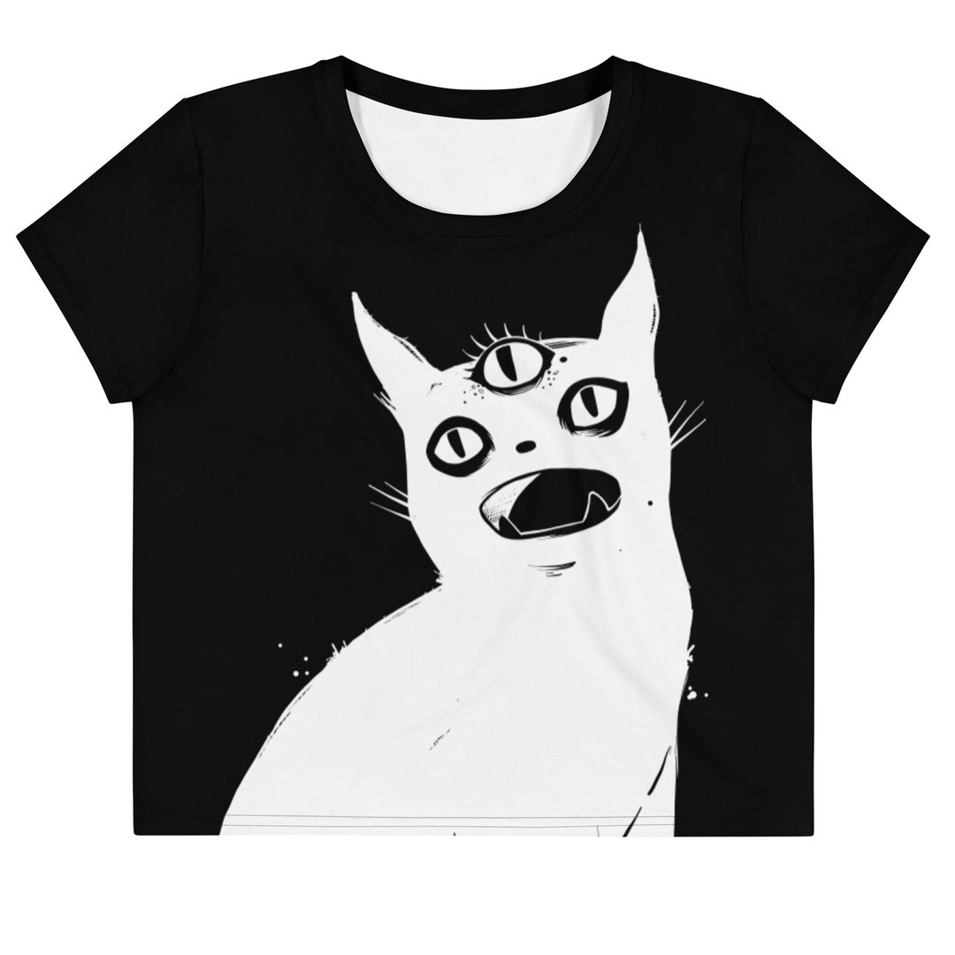 Third Eye White Cat Crop Top, Creepy Cute Goth Shirt, Weirdcore Art ...
