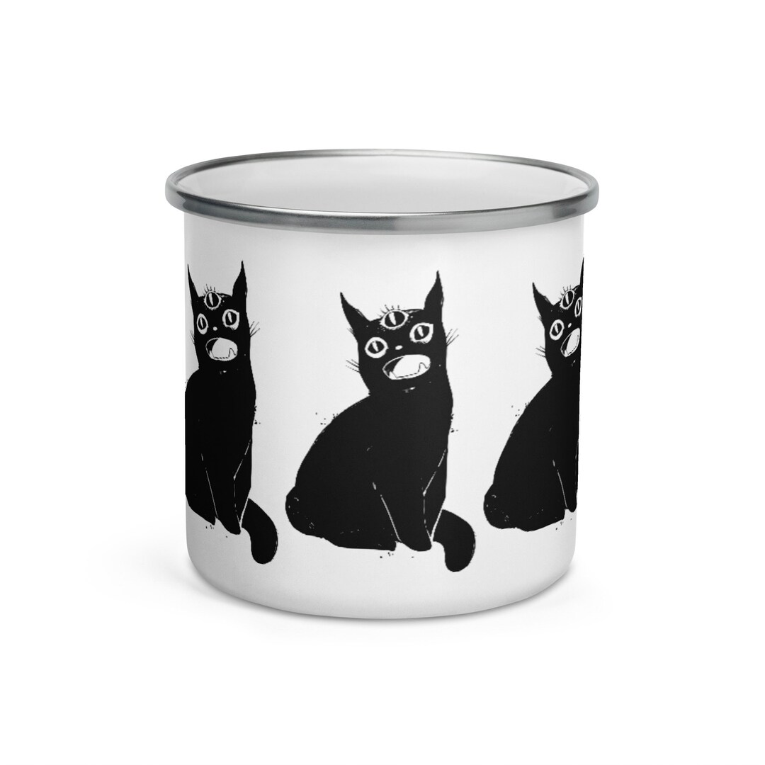 Black Cat With Third Eye Enamel Mug, Camping Cup, Outdoor Mug With ...