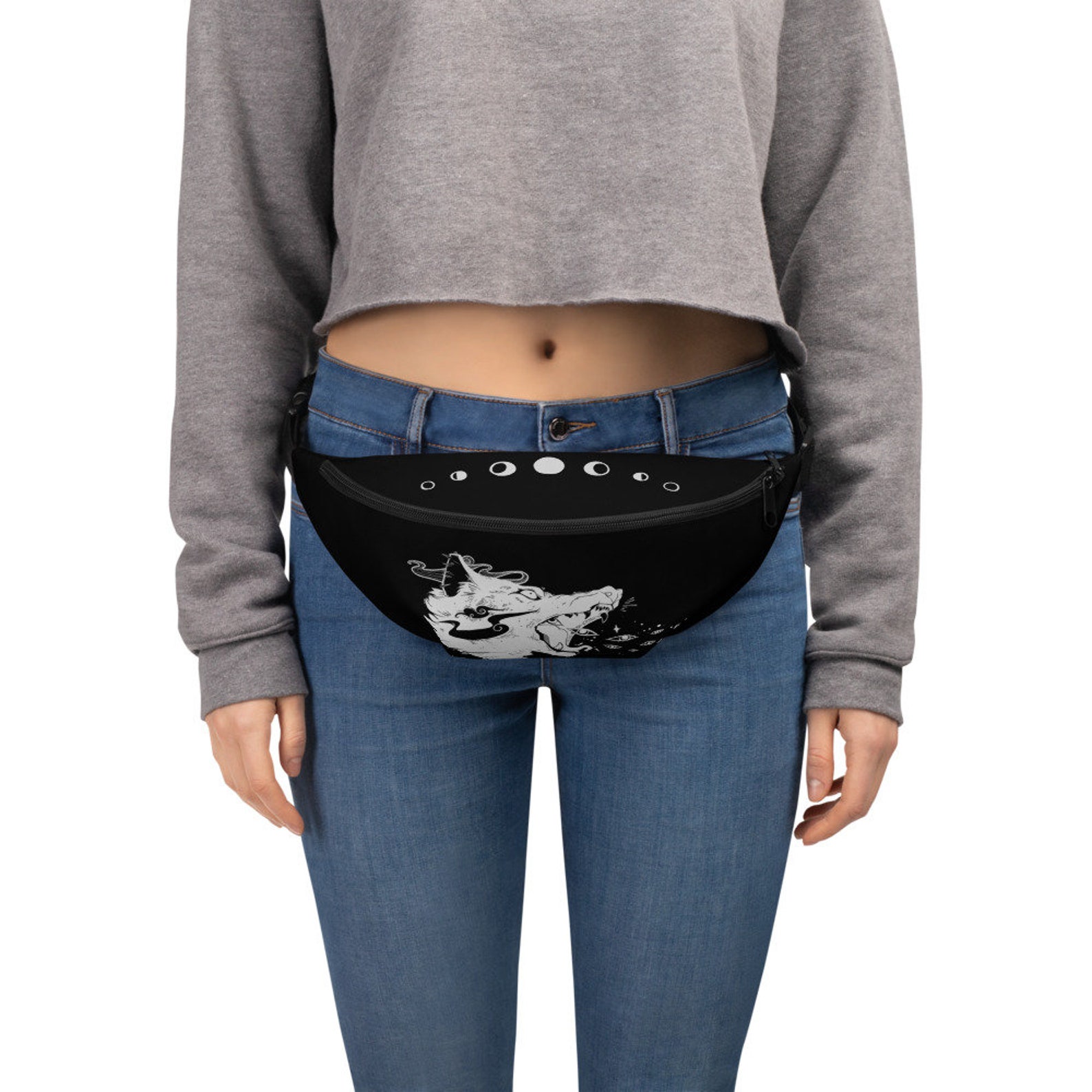 Fenrir Wolf Goth Black Fanny Pack, Artwork With Witchy Moon Phases - Etsy