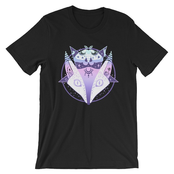 Fox Moth and Pentagram Black Unisex T-shirt Witchy Pastel - Etsy