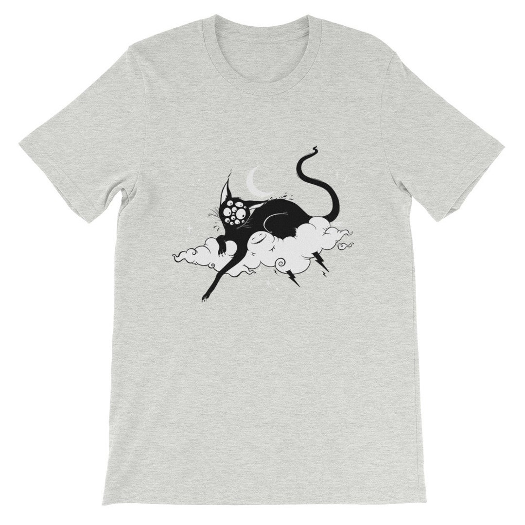 Strange Black Cat With Thundercloud Art T-shirt, Cute Graphic Tee - Etsy