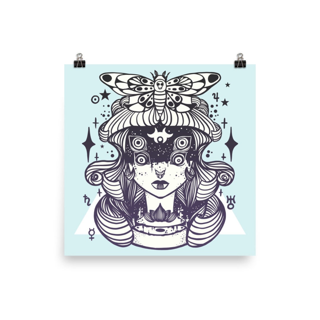 Strange Girl and Death Head Moth Wall Art Print Poster, Original Witch ...