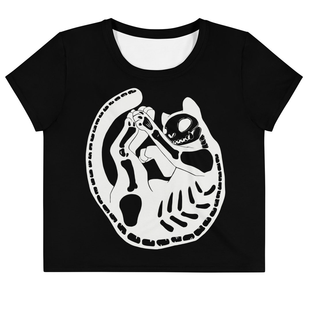 Skeleton Cat Crop Top, Creepy Cute Goth Shirt, Weirdcore Art Workout ...