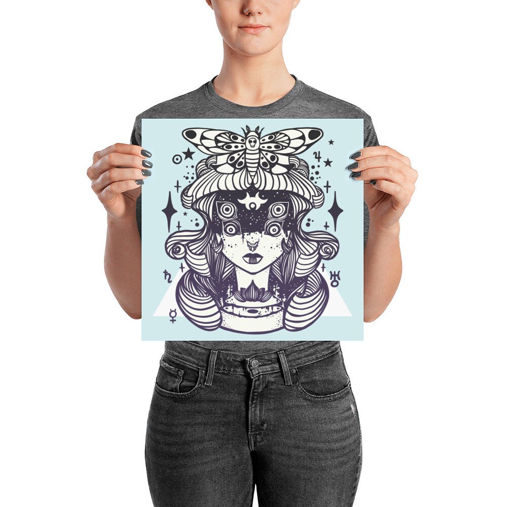 Strange Girl and Death Head Moth Wall Art Print Poster, Original Witch ...