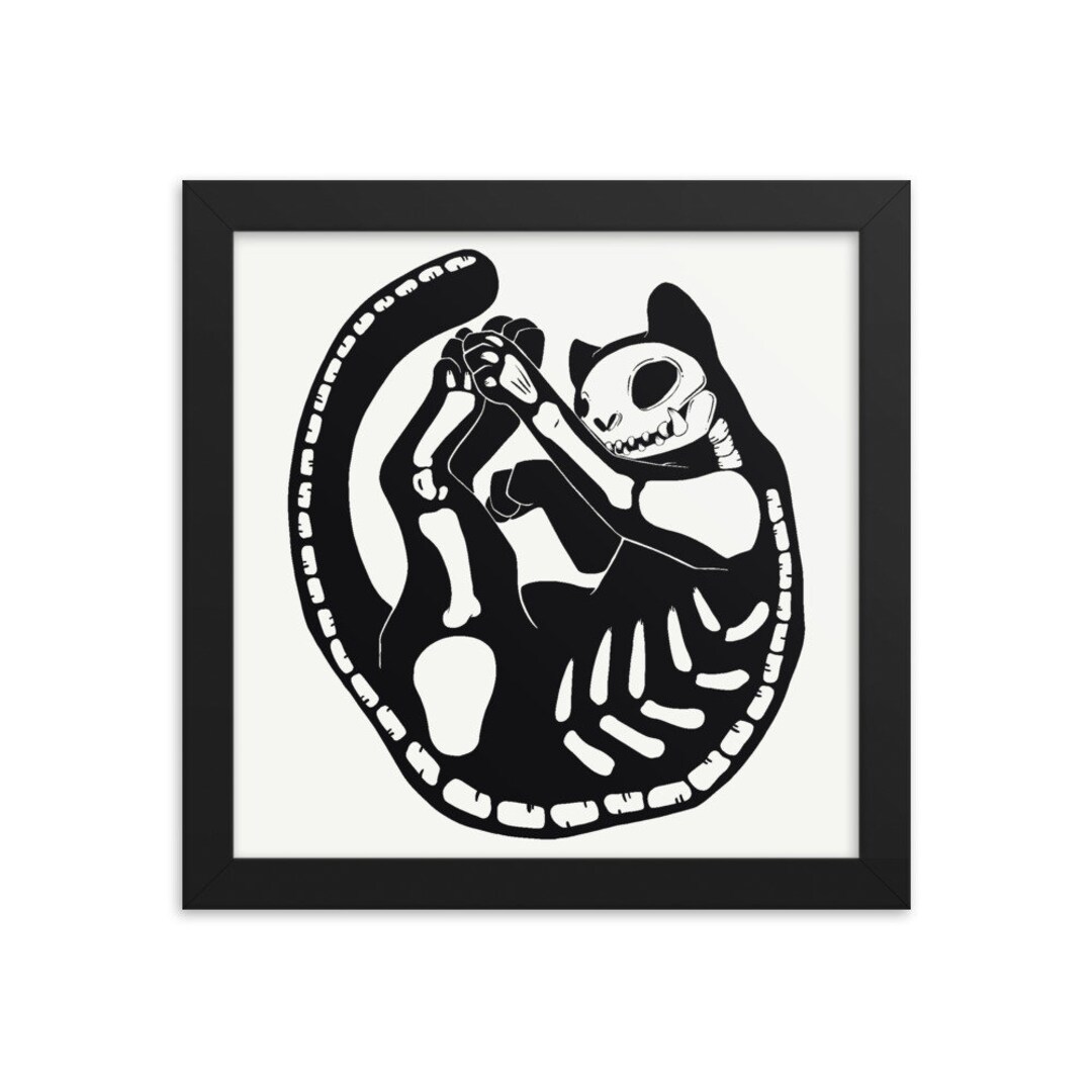Framed Poster, Black Cat Skeleton Matte Wall Art Print, Halloween ...