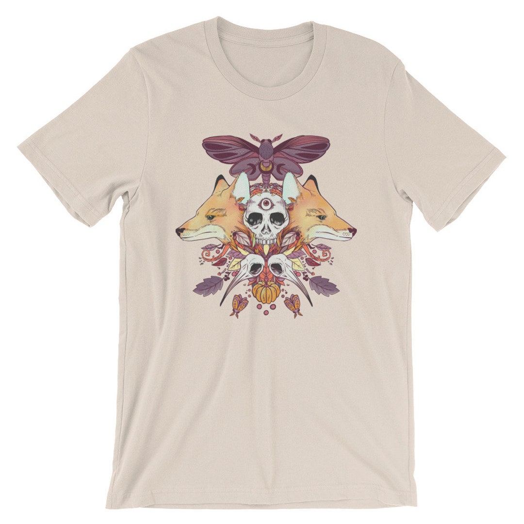 Autumn Foxes and Hummingbird Skulls With Moths T Shirt, Fall Art ...