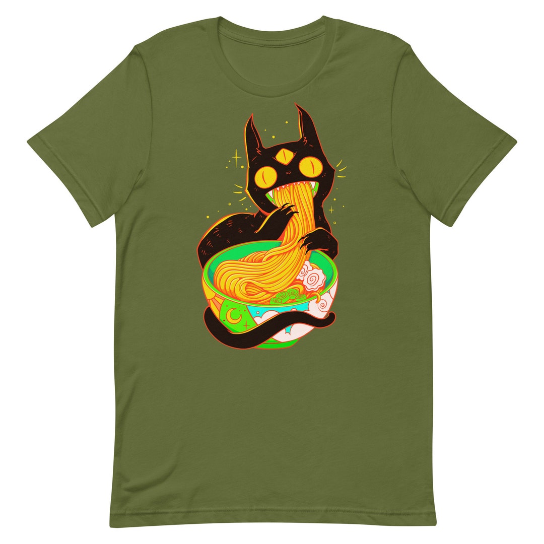 Black Cat Eating Ramen Noodles T-shirt, Cute Funny Shirt, Cat Lover ...