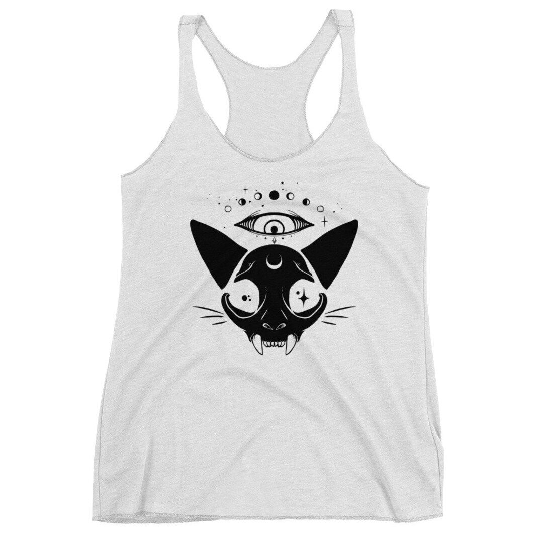 Cat Skull Moon Phase Triblend Racerback Tank Top, Spring Warm Weather ...