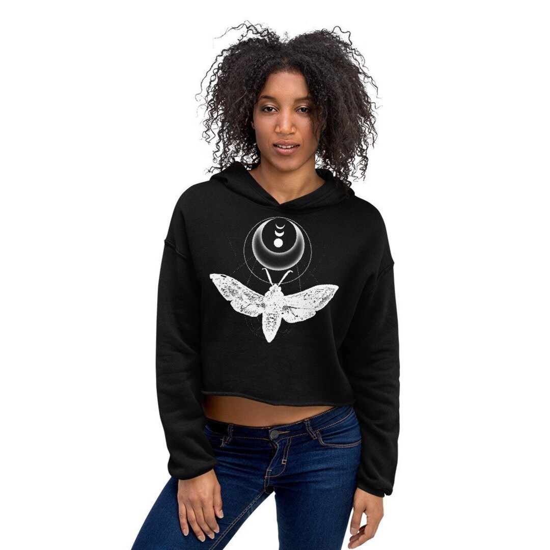 Moth and Moon Phases Fleece Crop Hoodie Wiccan Cropped Hooded - Etsy