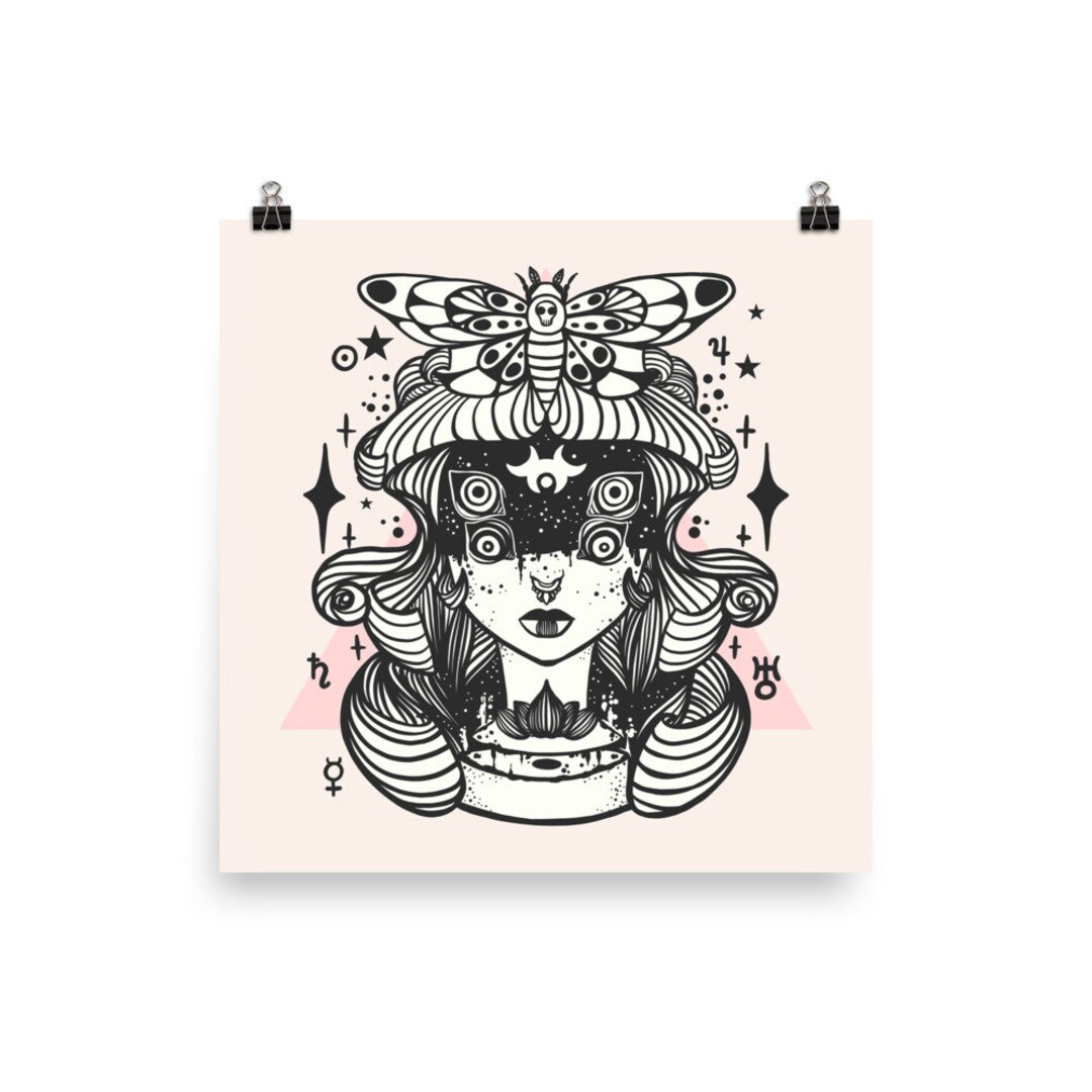 Death Head Hawk Moth and Witch Art Print, Insect Original Artwork ...