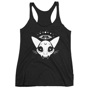 Cat Skull Moon Phase Triblend Racerback Tank Top, Spring Warm Weather ...