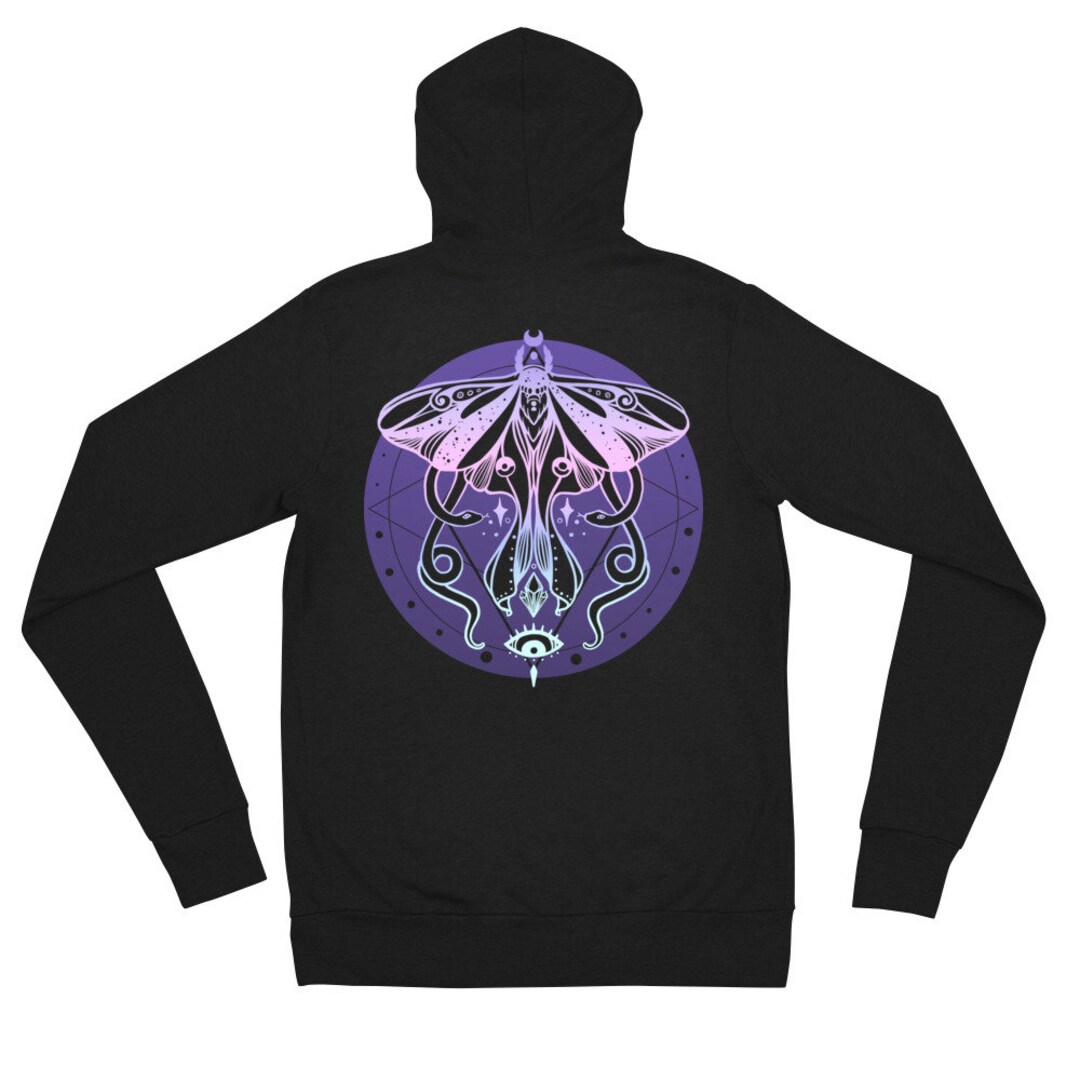 Luna Moth Black Unisex Zip up Hoodie Jacket, Witchy Autumn Hoody ...