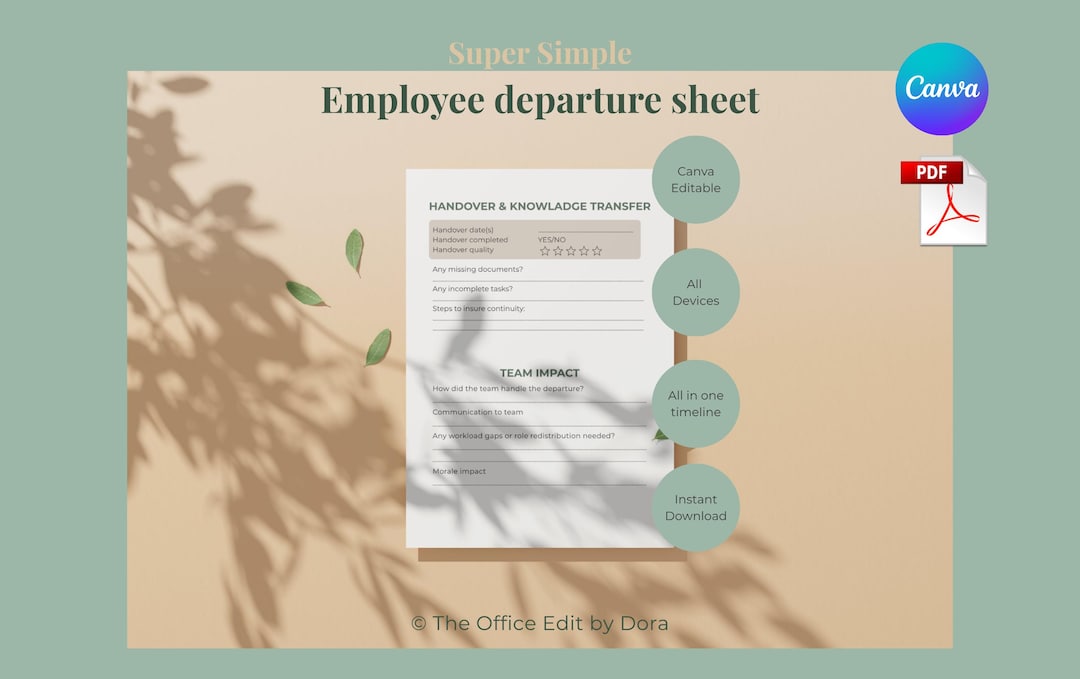 Employee Departure Sheet Template | Editable Canva & PDF HR Letter ...