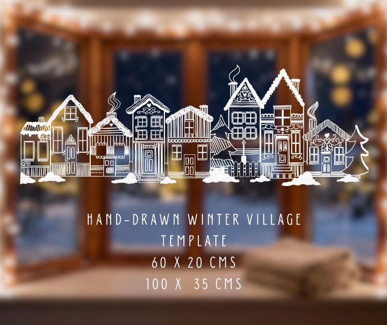 Chalk Marker Winter Village Template | Christmas Window Decoration ...