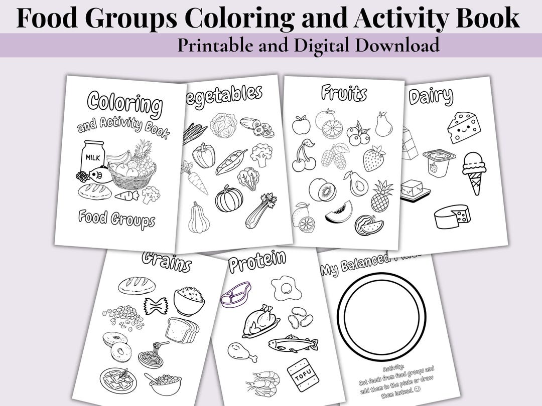 Food Groups Coloring Page and Activity Book | Printable PDF | Instant ...